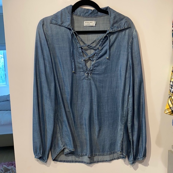 Frame Denim | Tops | Frame Denim Shirt Deep V | Poshmark